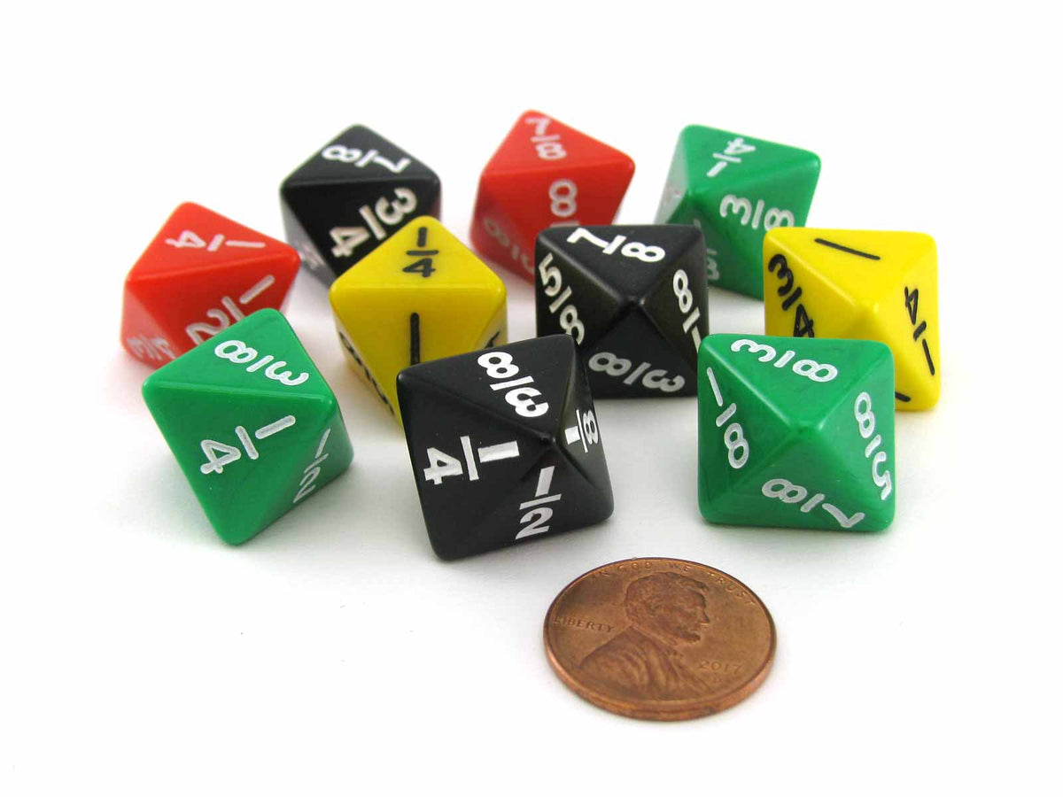 Pack of 10 Math Dice 8-Sided Fraction - Color Selection — Pippd