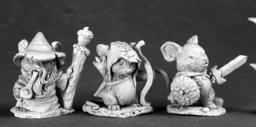 Reaper Miniature Mouslings: (3) Wizard, Archer, Warrior — Pippd