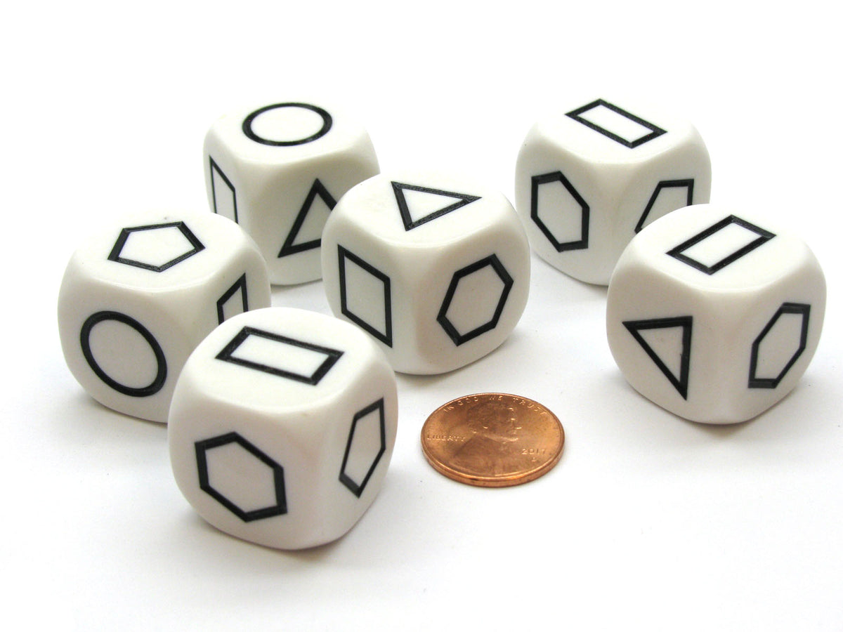 Pack of 6 22mm Opaque Shapes Attribute Dice - White with — Pippd