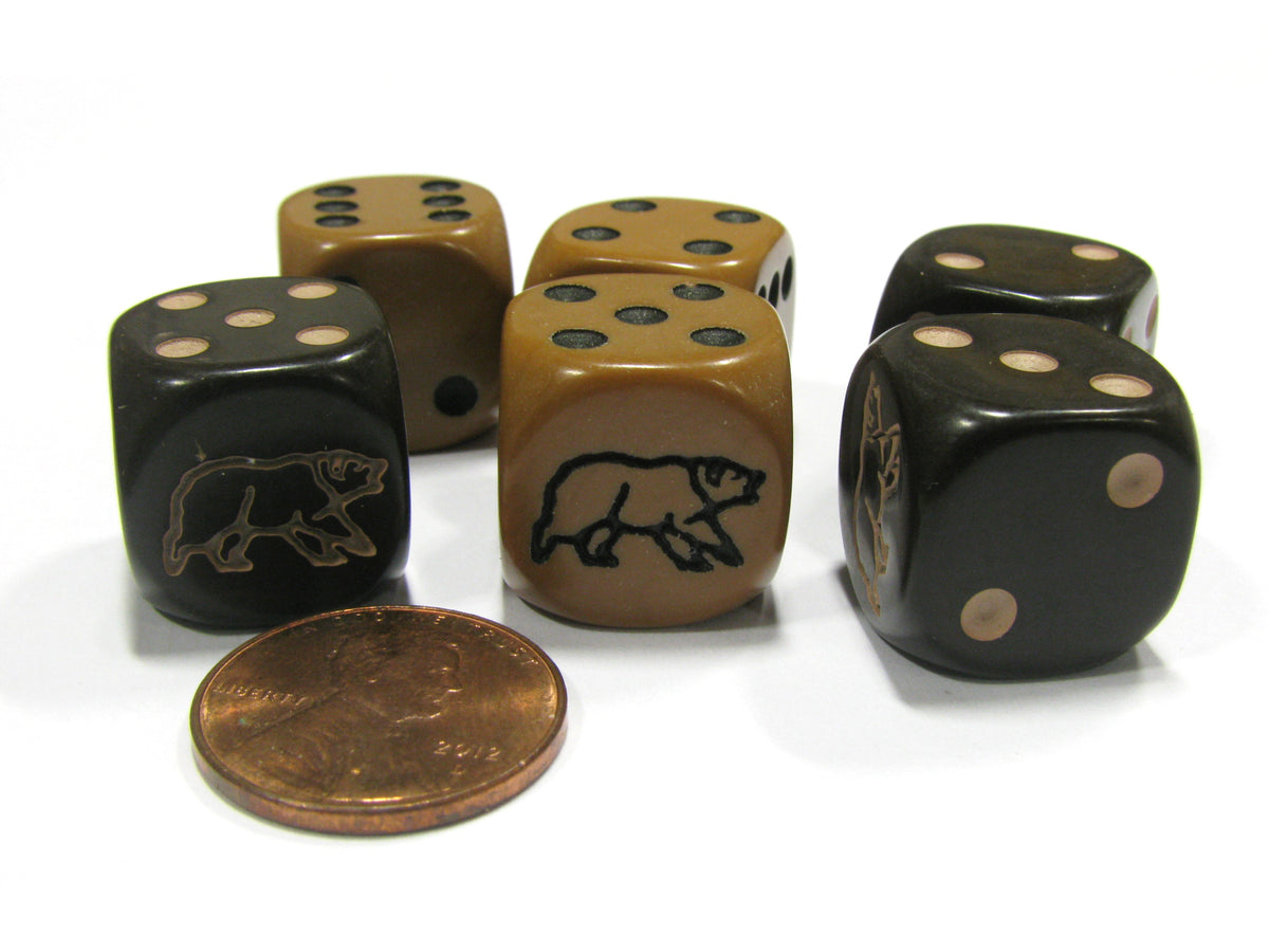 Set of 6 Bear 16mm D6 Round Edge Animal Dice - 3 Each of — Pippd