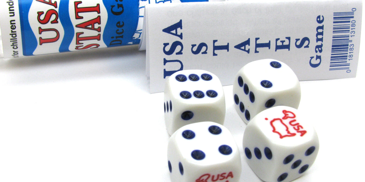 USA States Dice Game 4 Dice Set with Travel Tube and — Pippd