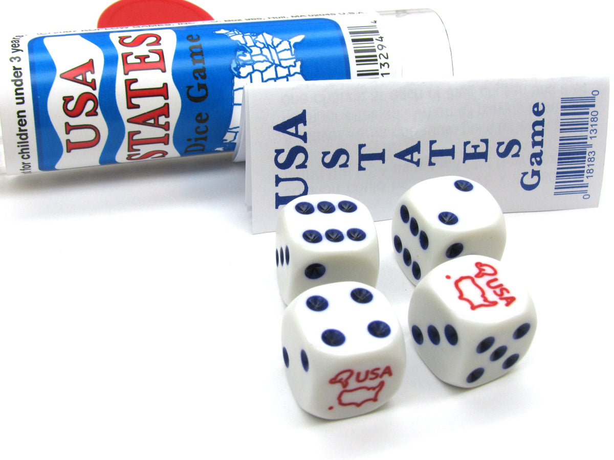 USA States Dice Game 4 Dice Set with Travel Tube and — Pippd