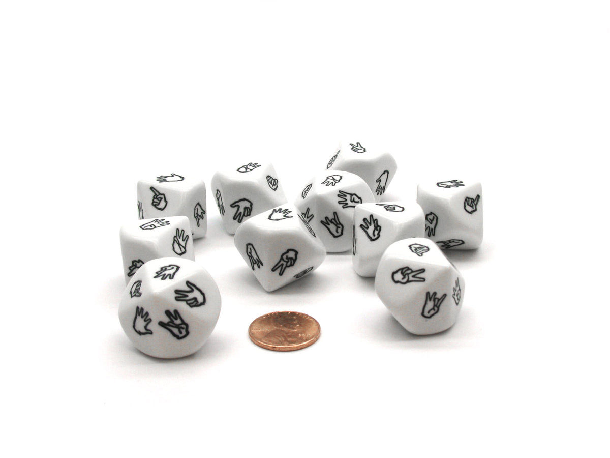 Pack of 10 D10 Sign Language Dice, 1 to 10 - White with — Pippd