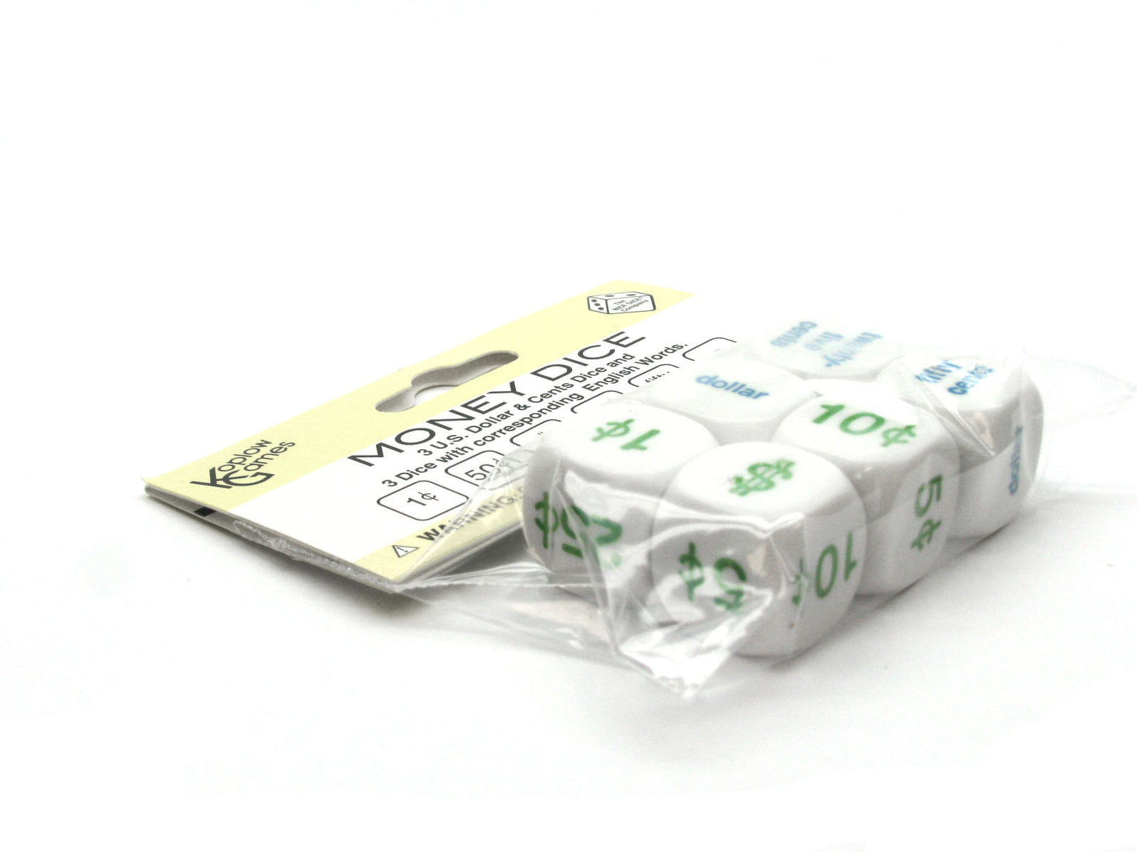 Pack of 6 D6 Money Word and Value Dice, 3 Word and 3 Value — Pippd