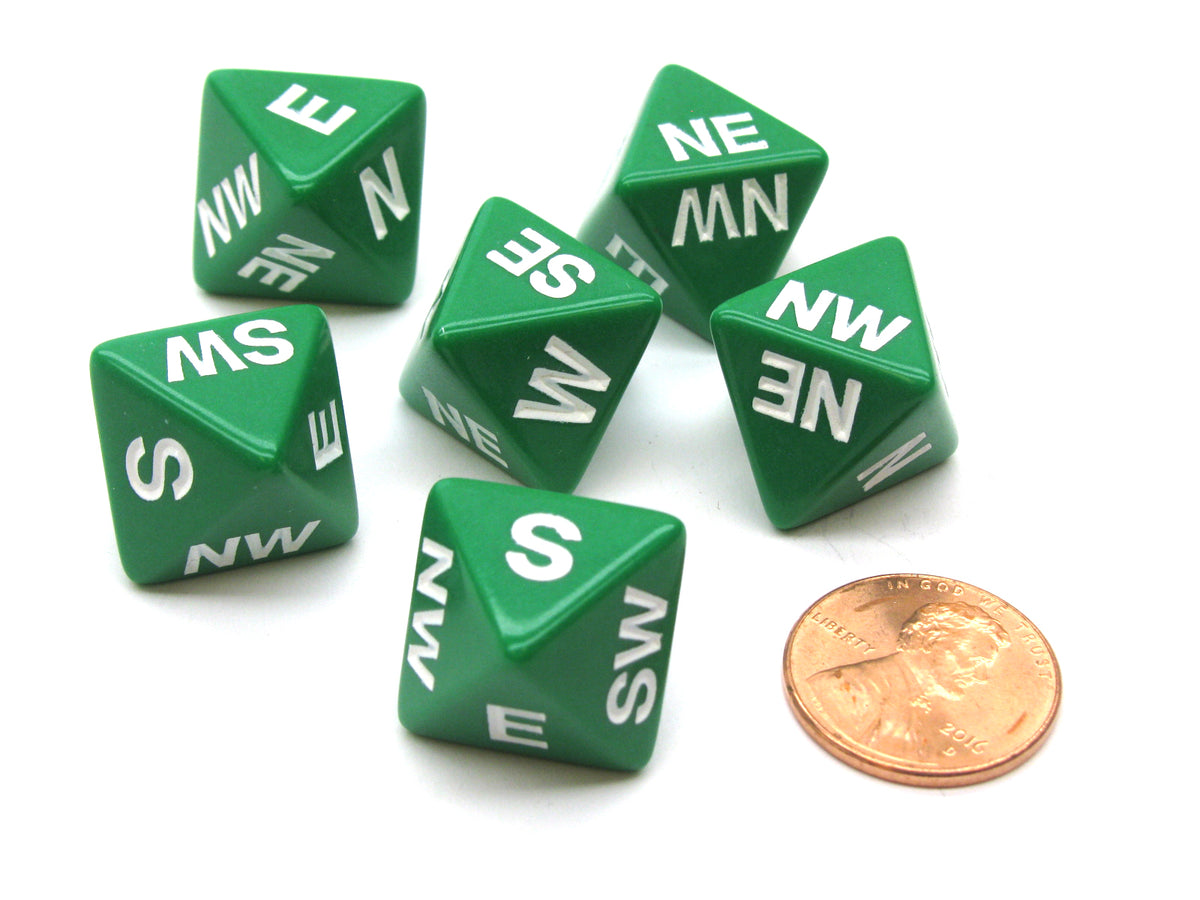 Set of 6 Compass Cardinal Direction 8 Sided Dice - Green — Pippd