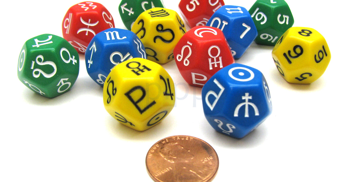 Planets, Signs, Numbers Astrology Dice Set, 12 D12 Dice — Pippd