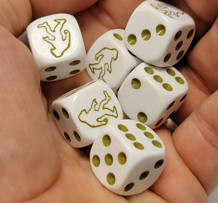 Pack of 6 Sasquatch Dice, D6 16mm - White with Brown Pips — Pippd