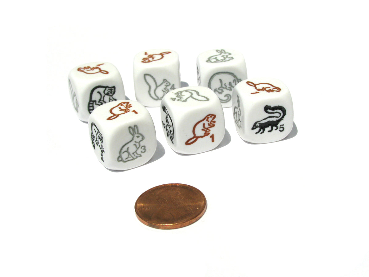 Set of 6 Woodland Creatures 16mm D6 Animal Dice - White with — Pippd