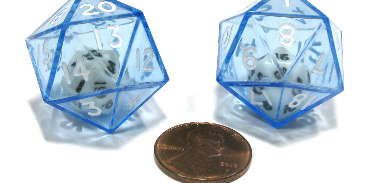 Set of 2 D20 24mm Double Dice, 2-In-1 Dice - White Inside — Pippd