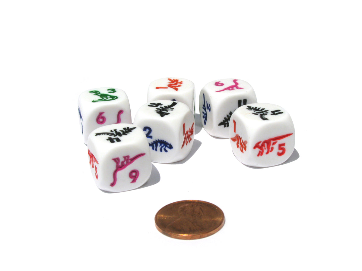 Set of 6 Dino Dice 16mm D6 Round Edge - White with — Pippd