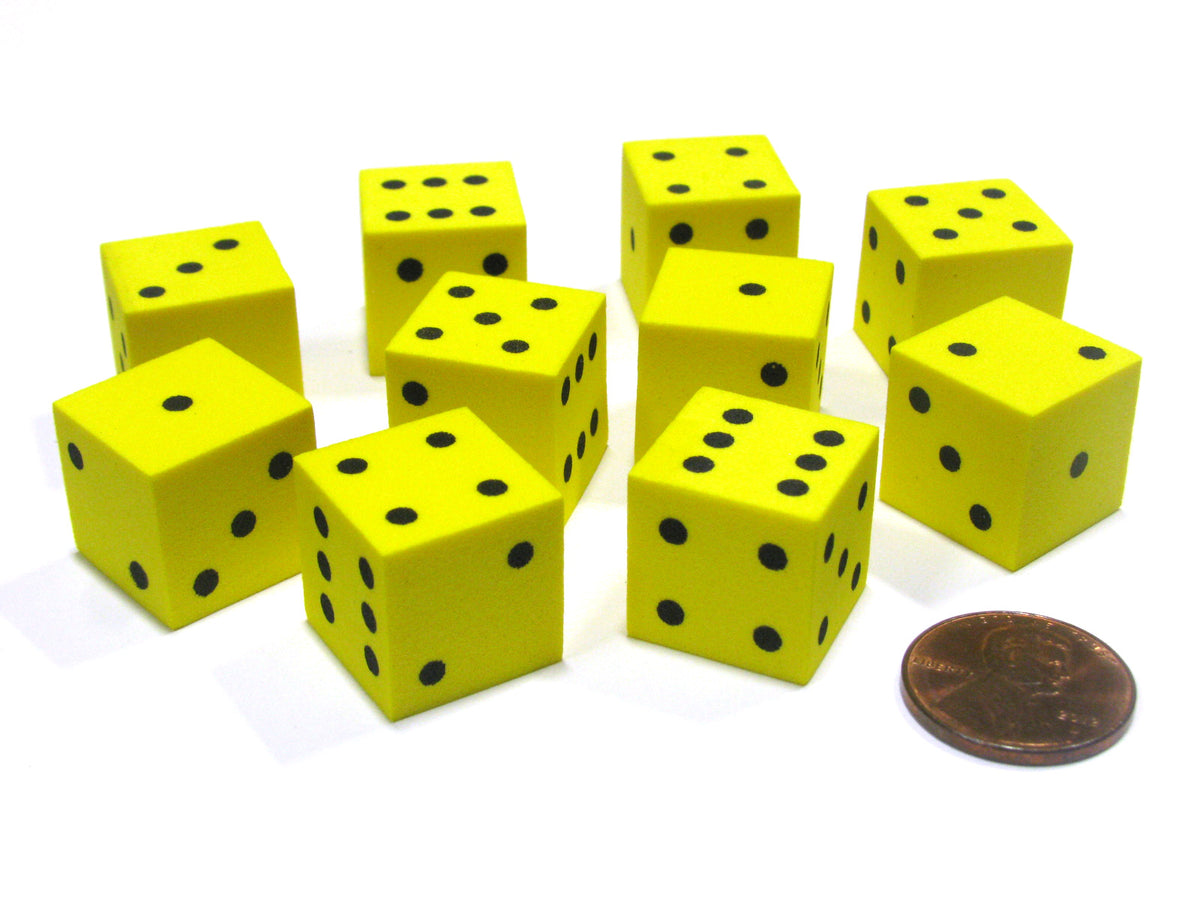 Set of 10 D6 16mm Foam Dice with Square Corners - Yellow — Pippd