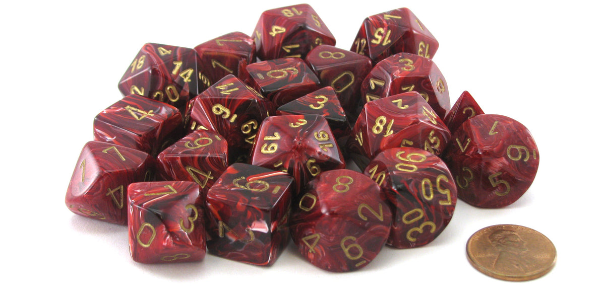 Bag of 20 Vortex Polyhedral Dice - Burgundy with Gold — Pippd