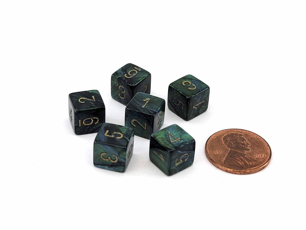 Scarab 9mm Mini 6 Sided D6 Dice, 6 Pieces - Jade with Gold — Pippd