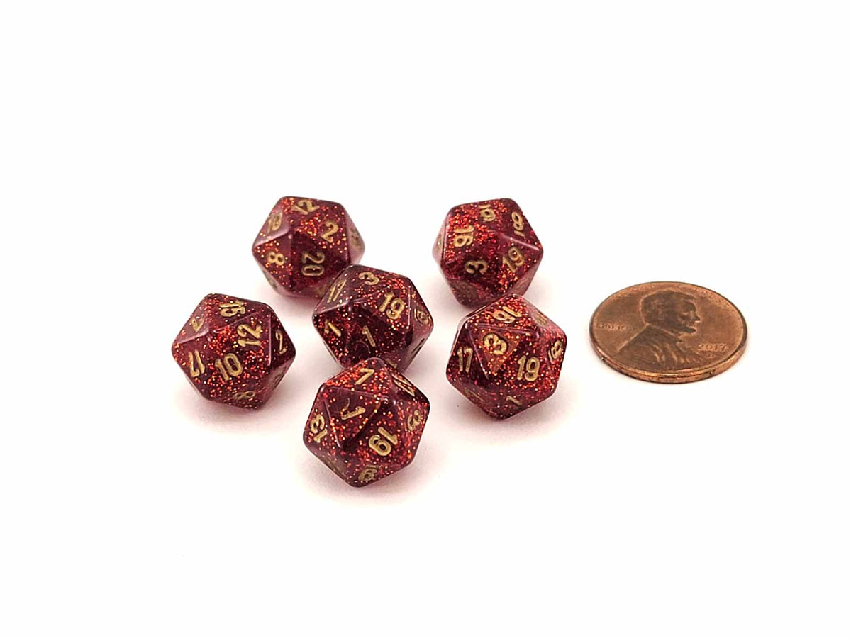 Glitter 12mm Mini 20 Sided D20 Dice, 6 Pieces - Ruby with — Pippd