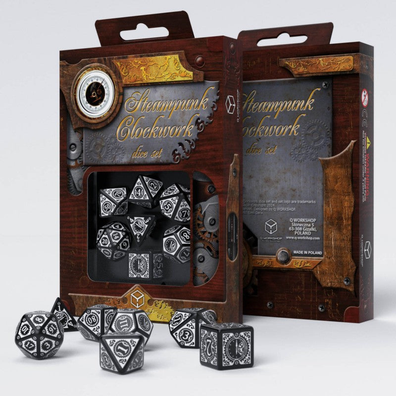 Q-Workshop Steampunk Clockwork Dice Set Black with White — Pippd