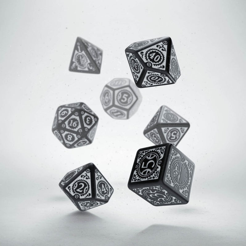 Q-Workshop Steampunk Clockwork Dice Set Black with White — Pippd