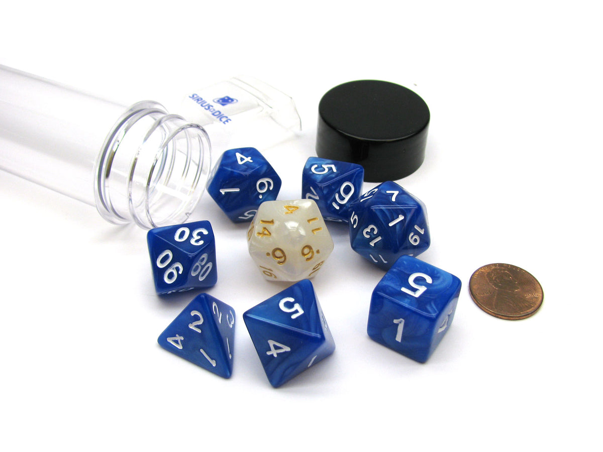 Tube of 7 Polyhedral RPG Sirius Dice with Bonus D20 - Pearl — Pippd