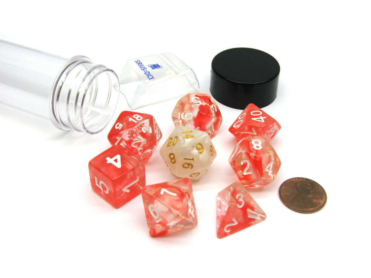 Tube of 7 Polyhedral RPG Sirius Dice with Bonus D20- Red — Pippd