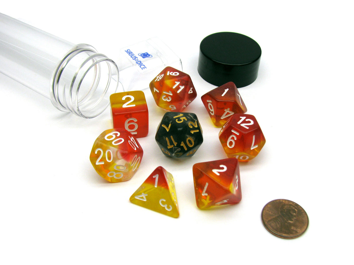 Tube of 7 Polyhedral RPG Sirius Dice with Bonus D20 — Pippd
