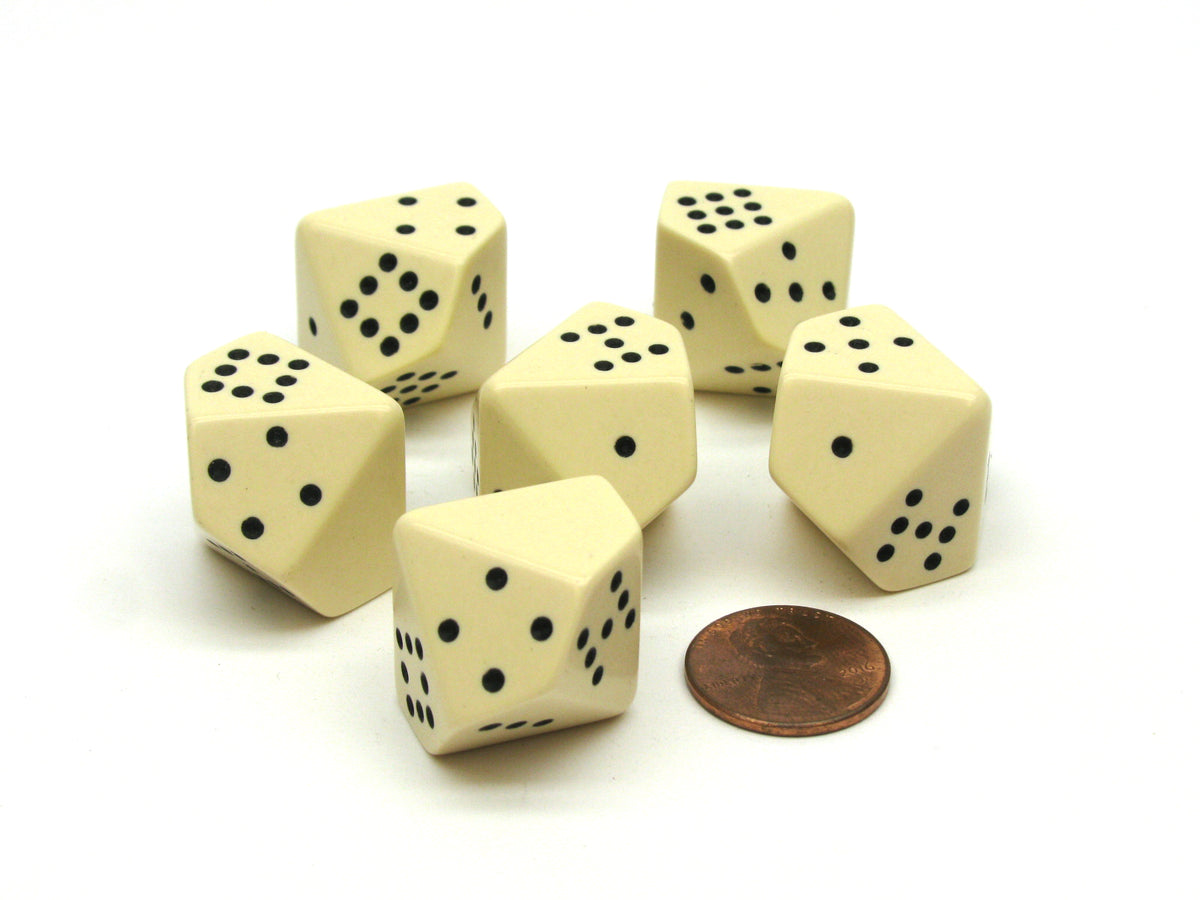 Opaque 20mm 10 Sided D10 Spotted Pip Dice, 6 Pieces - Ivory — Pippd